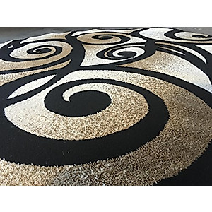 Bellagio Modern Round Contemporary Area Rug Black Carpet King Design 341 (5 Feet 3 inch X5 Feet 3 Inch )