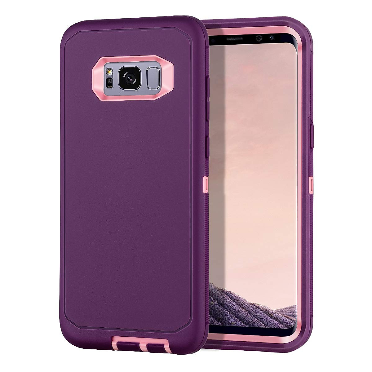 I-HONVA for Galaxy S8 Plus Case Shockproof Dust/Drop Proof 3-Layer Full Body Protection [Without Screen Protector] Rugged Heavy Duty Cover Case for Samsung Galaxy S8 Plus, Purple/Pink