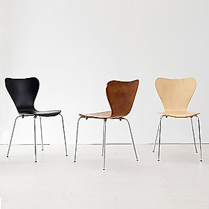 Livinia No.7 Mid-Century Modern Wooden Dining Chairs Set of 2, Contemporary Stackable Bentwood Kitchen Interior Armless Chairs with Steel Legs (Walnut)