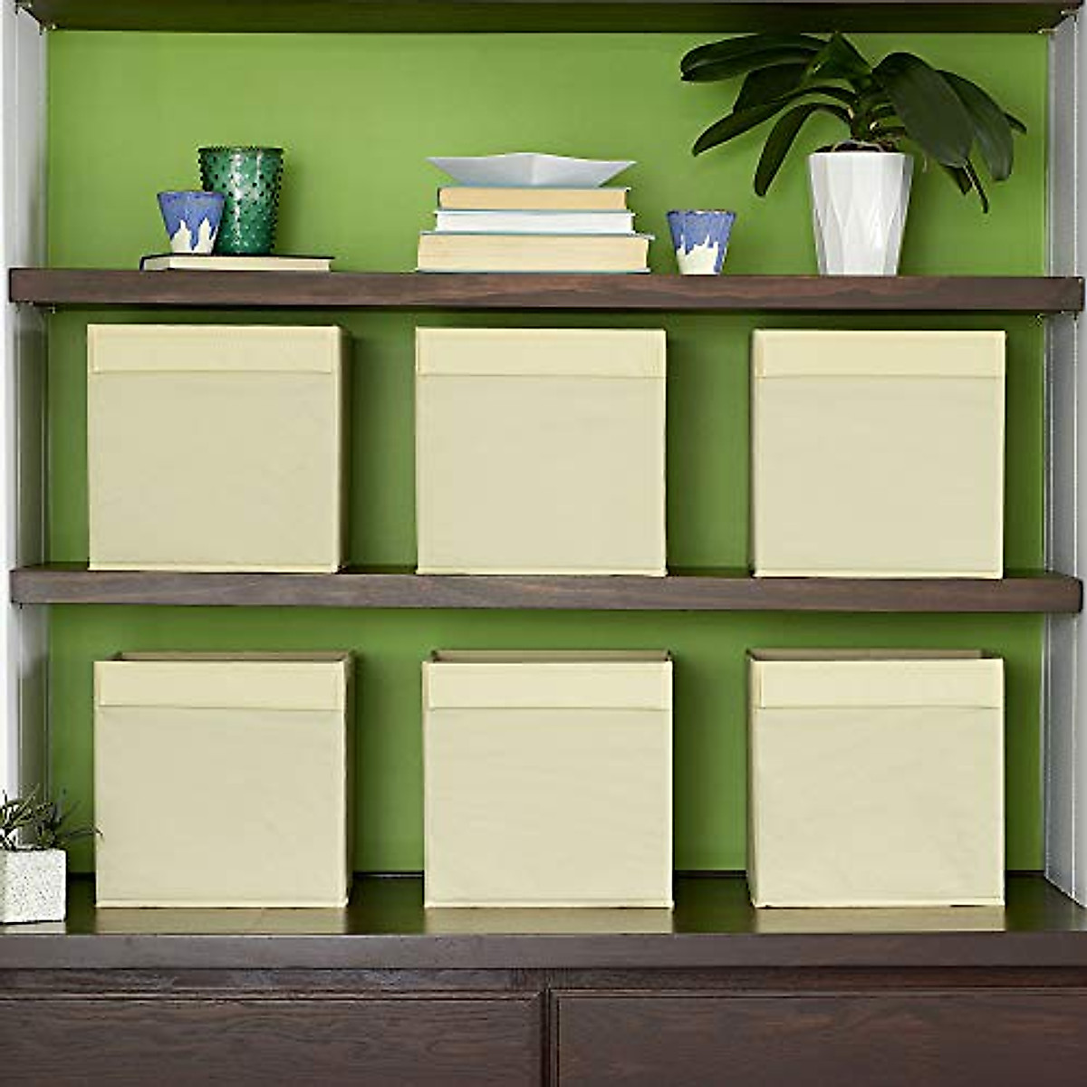 Hosuehold Essentials Household Essentials 88-1 Foldable Fabric Storage Bins | Set of 6 Cubby Cubes with Flap Handle, Beige