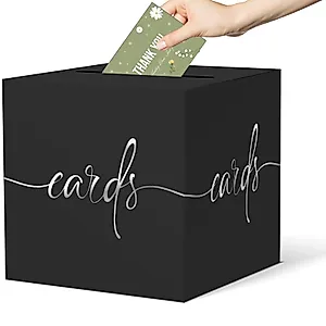 Black Card Box with Silver Foil Design Wedding Card Box Gift Cards Receiving Box for Party Graduation Bridal or Baby Showers, Raffle Ticket Box Money Box for Birthday Retirements Anniversaries