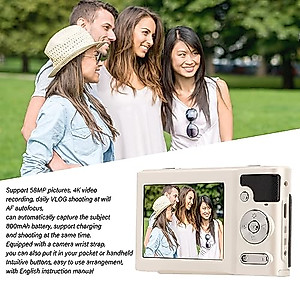 Digital Camera, 4K 58MP Vlogging Camera with 2.7 Inch TFT Screen, Timing Shooting, 16X Zoom Auto Focus Compact Digital Camera for Teens Students Beginners (White)