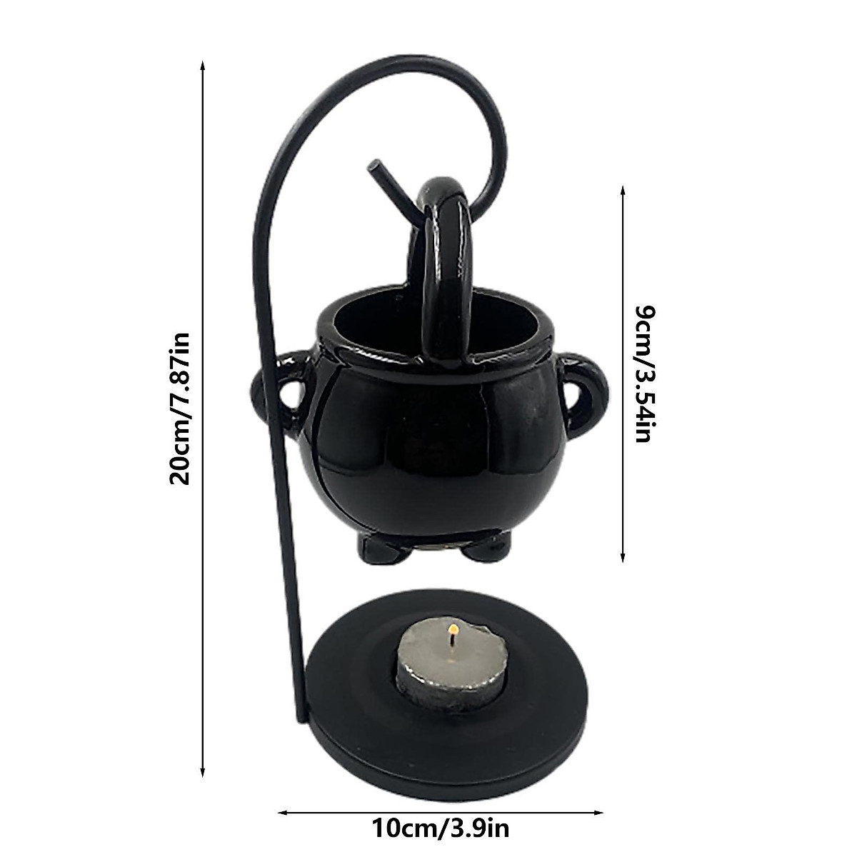 Bavokon Hanging Cauldron Pagan Oil Burner - Halloween Wax Burner,Black Cauldron Wax Burner,Ceramic Wax-Warmer Aroma Diffuser with Handle for Fragrance Wax Melts,Enchanting Witches Home Decor Element
