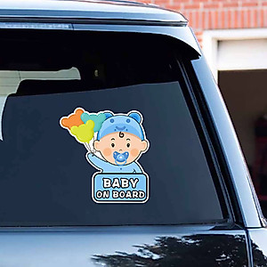 Iprokiu Cartoon Baby on Board Car Sticker Cute Baby and Balloon Kids on Board Car Window Bumper Decal Waterproof Vinyl Baby in Car Decal Safety Sign Vehicle Truck SUV Car Styling (Cute Boy)