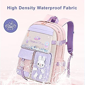 Nzahdwu Kawaii Backpack Girls, Cute Bunny Backpacks,Cartoon Large Capacity Waterproof Backpack Multifunction Laptop Travel Bag for Teens (Pink-17.7in)