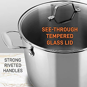 NutriChef 19-Quart Stainless Steel Stock Pot - 18/8 Food Grade Heavy Duty Induction Large Stock Pot, Stew Pot, Simmering Pot, Soup Pot with See Through Lid, Dishwasher Safe - NutriChef NCSP20