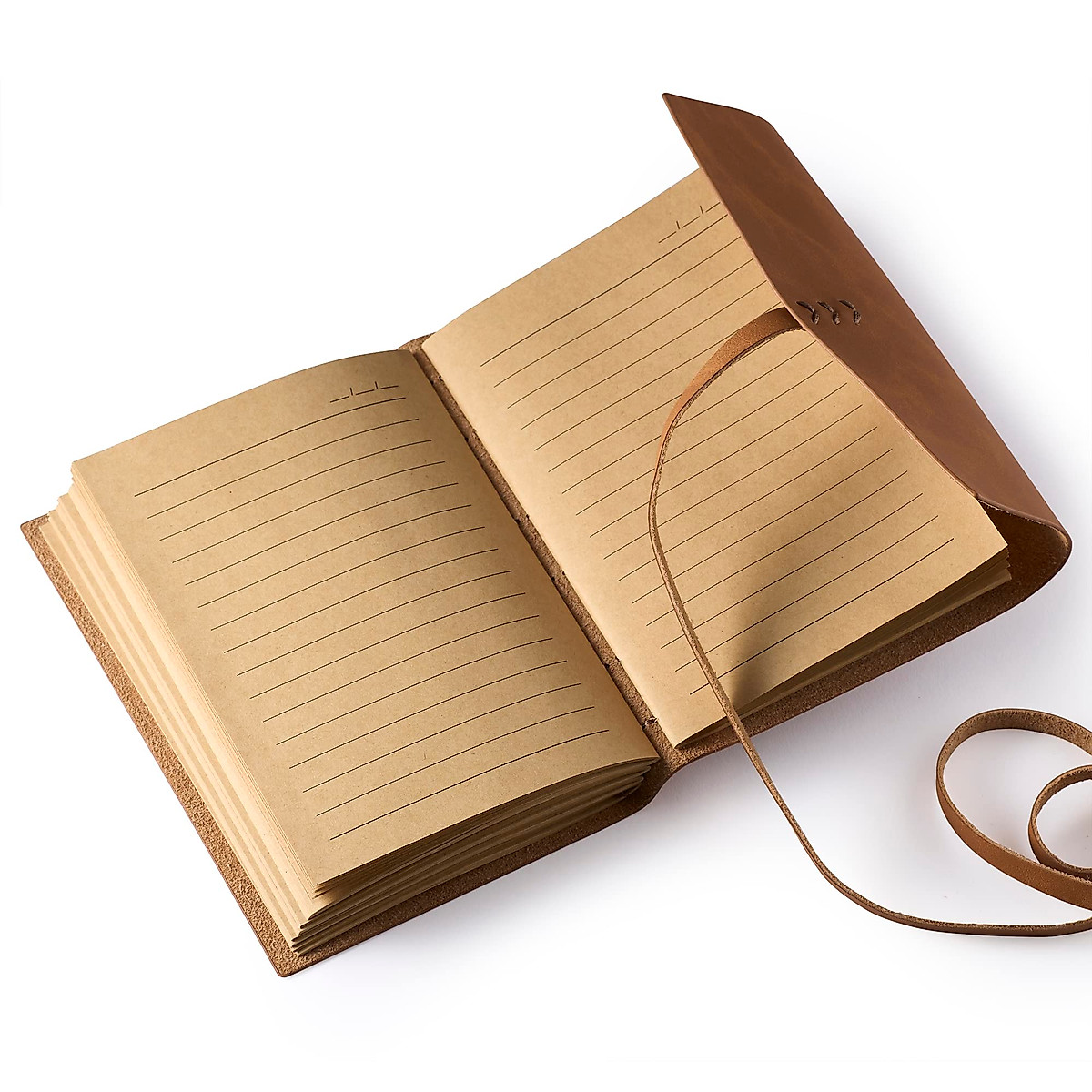 MAYBELL Leather Journal for Writing 5"x 7", Genuine Leather Bound Journal for Men Women, 200 Lined Pages Leather Notebook for Traveling (Brown)