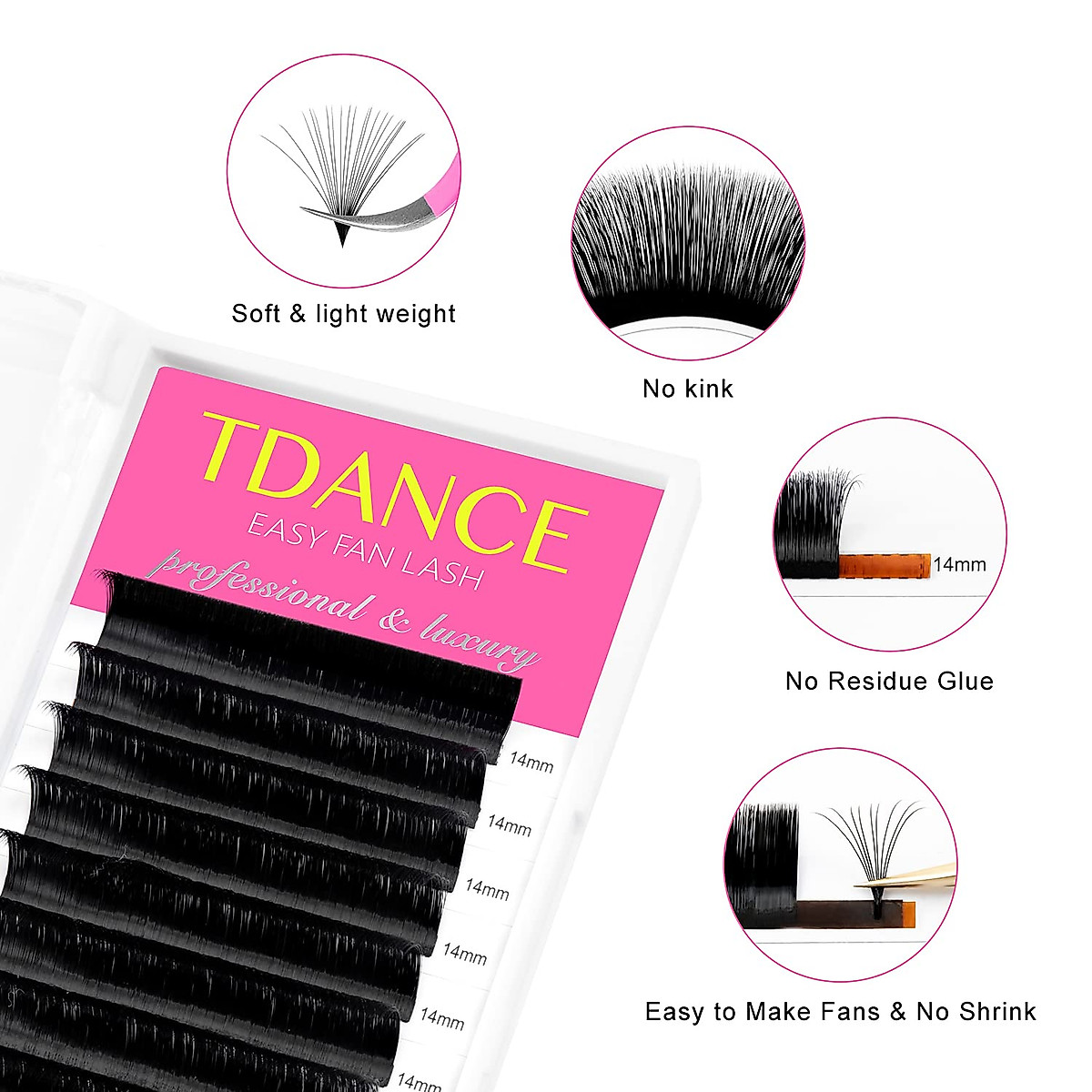 TDANCE Easy Fan Lash Extensions Thickness 0.07 D Curl Mix 8-15mm + Premade Fans Eyelash Extensions 10D D Curl 0.07 Thickness Middle Stem 8-15mm Mixed Length