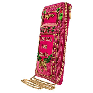 Mary Frances Dear Santa Beaded Mailbox/Letterbox Crossbody Phone Bag, Pink