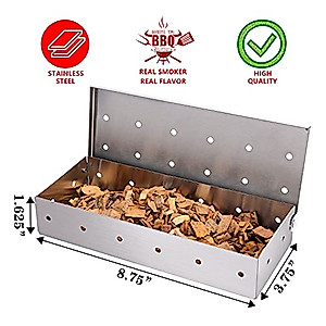 JUEMINGZI Smoker Box for BBQ Grill Wood Chips - 25% Thicker Stainless Steel Won't Warp - Barbecue Meat smoker for Charcoal and Gas Grills | Smoker grill tool