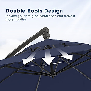 BLUU WUFF 10ft Patio Offset Umbrella Cantilever Umbrella Hanging Market Umbrella Outdoor Umbrellas with Crank & Cross Bases(Navy)