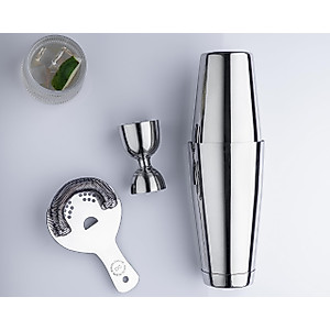 Derrison Boston Shaker Set: 18oz & 28oz Premium Weighted and Unweighted Cocktail Shaker Set with Hawthorne Strainer, Heavy Duty Stainless Steel Bar tools