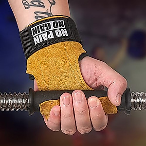 Yuehuam 2Pcs Hand Grips for Cross Training, Gymnastics, Weight Lifting, Gymnastics Gloves with Adjustable Wristband Leather Calisthenics Equipment for Men and Women