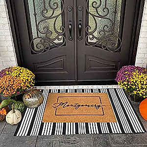 Black and White Striped Outdoor Rug Front Porch Rug 27.5"x43" Front Door Mat Cotton Hand-Woven Reversible Mats for Outdoor,Entryway,Laundry Room,Farmhouse,Kitchen (27.5"x43")