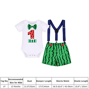 Watermelon 1st Birthday Outfit Boy Baby Cake Smash One in a Melon Gentleman Bowtie Romper Suspenders Toddler Bloomers Shorts First Watermelon Birthday Party Supply for Photo Shoot Clothes 1 Year