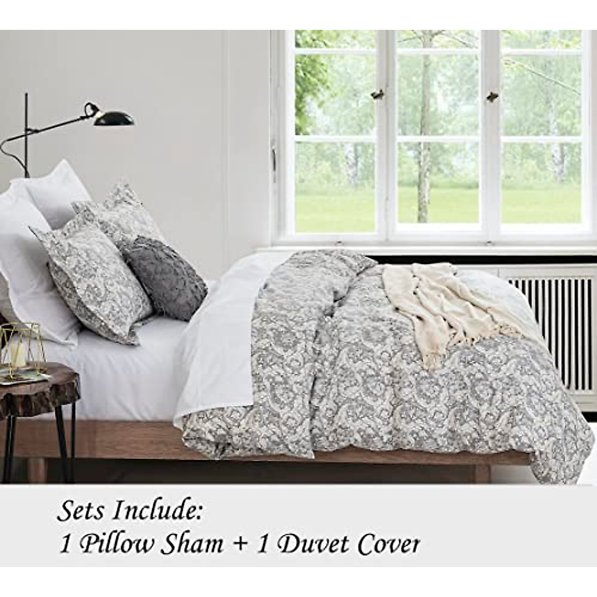 DAUAOTO Twin XL 68"X92" Duvet Cover Set, Cotton Farmhouse Print Bedding for Twin Extra Long Bed, Gray Paisley Pattern