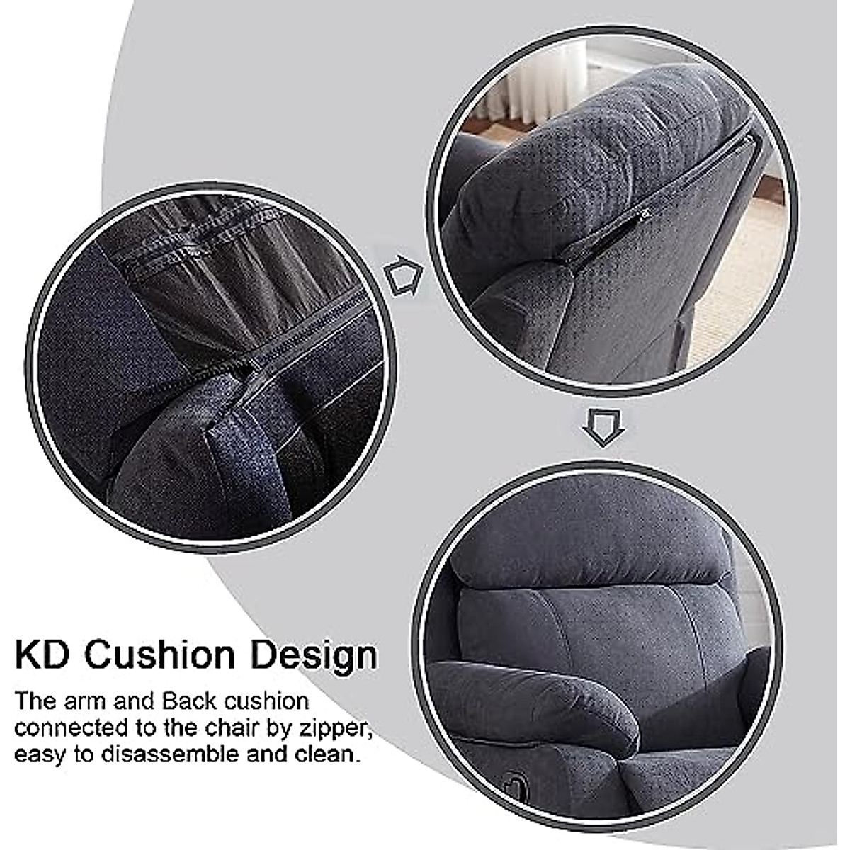 Dreamsir Recliner Chair Breathable Fabric Manual Single Sofa, Soft Living Room Chair Home Theater Lounge Seat, Removable Cushion, 34×34×38 inch, Grey