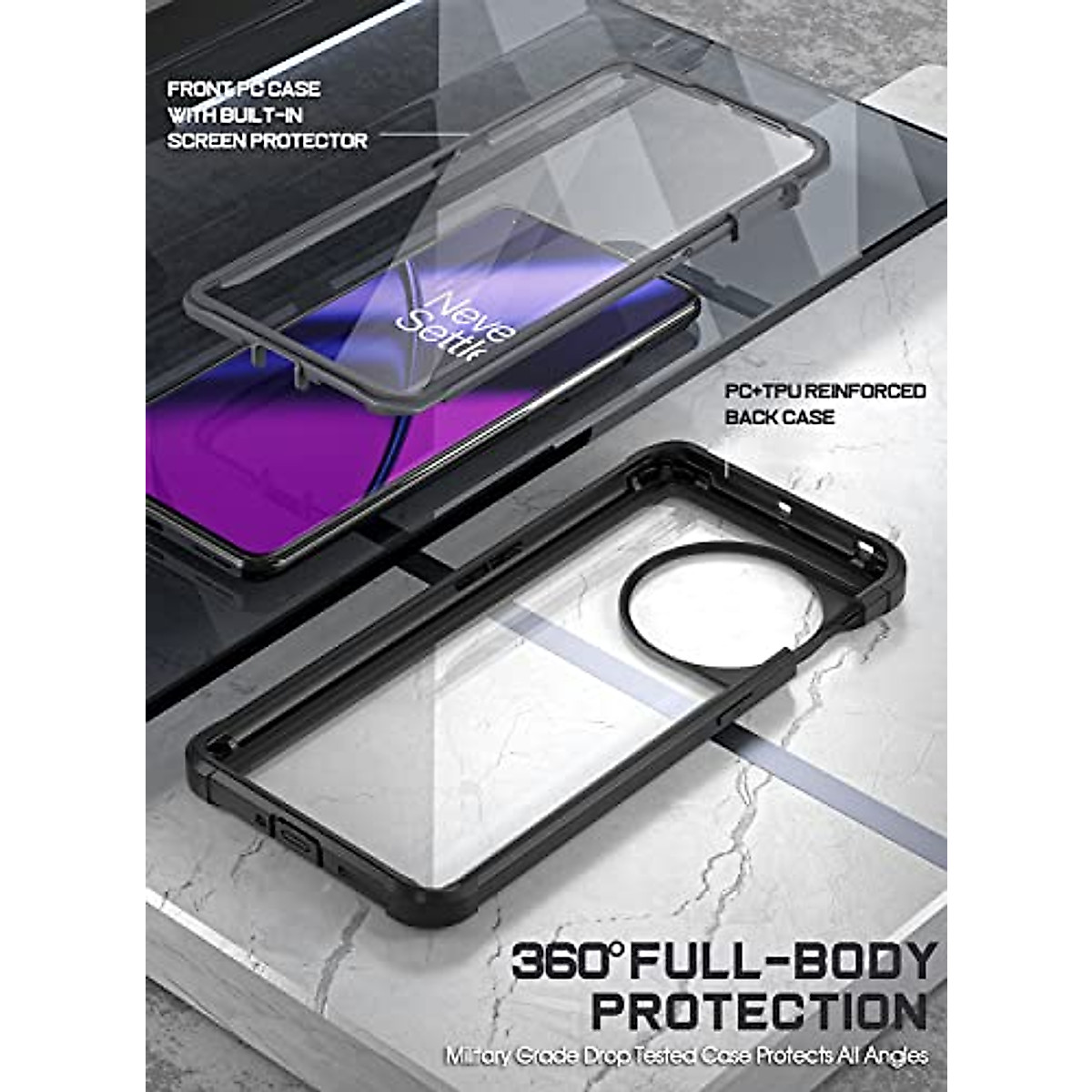 Poetic Guardian Case for OnePlus 11 5G 6.7" (2023) [20 FT Mil-Grade Drop Tested], Full-Body Hybrid Shockproof Bumper Cover with Built-in Screen Protector, Black/Clear