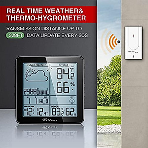 Wittime 2180 Weather Station with Atomic Clock Indoor Outdoor Thermometer Wireless Wireless Temperature and Humidity Monitor Inside Outside with Sensor Battery Powered