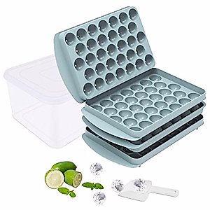 Voraiya®Ice Cube Trays, Round Ice Cube Tray with Lid & Bin, Ice Ball Maker Mold for Freezer, Mini Circle Ice Cube Tray, 66PCSx1.1in Ice Sphere Mold for Cocktail,Whiskey,Coffee,2 Trays