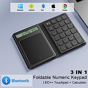 Bluetooth Number Pad, Foldable 2.4G Wireless Numeric Keypad with Display Calculator & Touchpad, Wireless Number Pad Slim 23 Keys Portable Financial Accounting Numpad Keyboard for PC Laptop Desktop