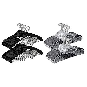 SONGMICS 50-Pack Hangers and 30 Pants Hangers Bundle, Non-Slip Hangers for Closet Organization, Adjustable Clips, for Shirts, Skirts, Pants, 360° Swivel Hook, Gray and Black UCRP20G50 and UCRF12B30