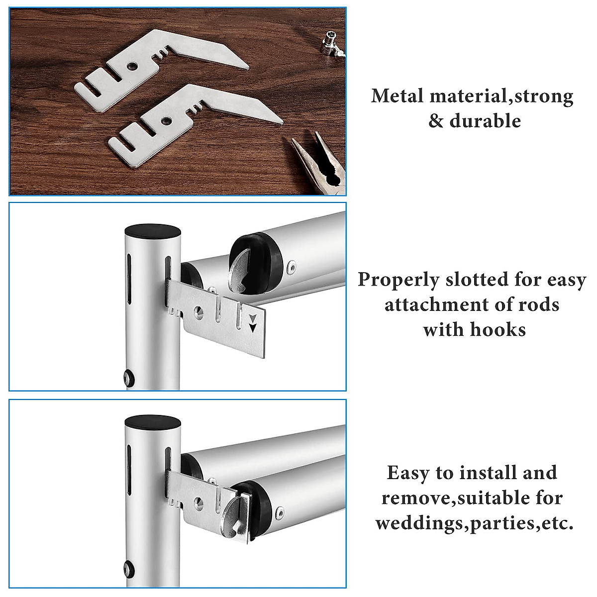 Wenyrich 3'' Double Crossbar Hanger 4Pcs Pipe and Drape,Wedding Valance Hanger for Backdrop Portable Curtain Stand Parties