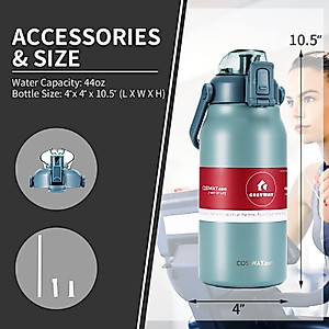 COSTWAY 44oz Vacuum Insulated Water Bottle, Leakproof Flask with Straw, Flip Top Lid, Wide Mouth & Handle Gift, BPA Free Stainless Steel Water Jug for Gym and Outdoor Sports, Grey