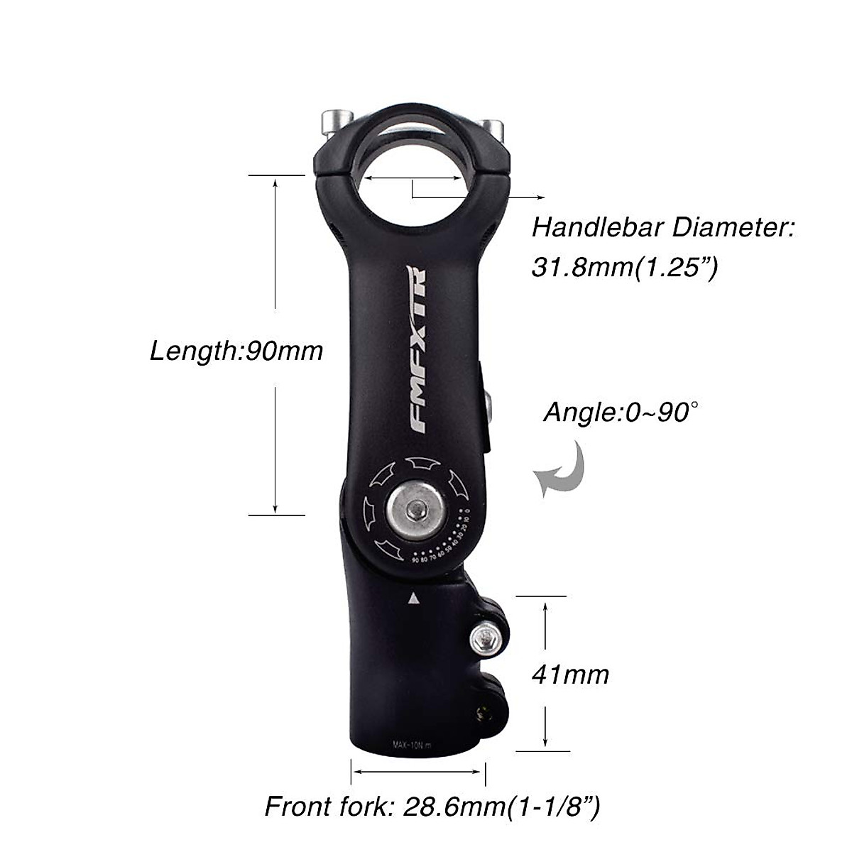 FOMTOR Adjustable Stem 0~90 Degree 90mm MTB Adjustable Bike Stem for 31.8mm(1.25") Handlebar, Suitable for Most of Mountain bike, Road bike, BMX