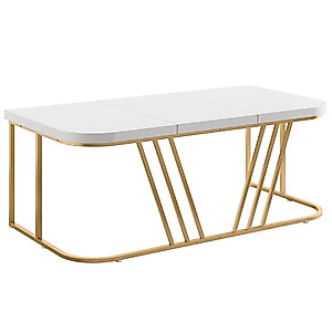 Tribesigns 63" Executive Desk, Large Home Office Desk with Metal Frame, Modern Wood Study Writing Computer Desk Conference Table for Home Office, White & Gold