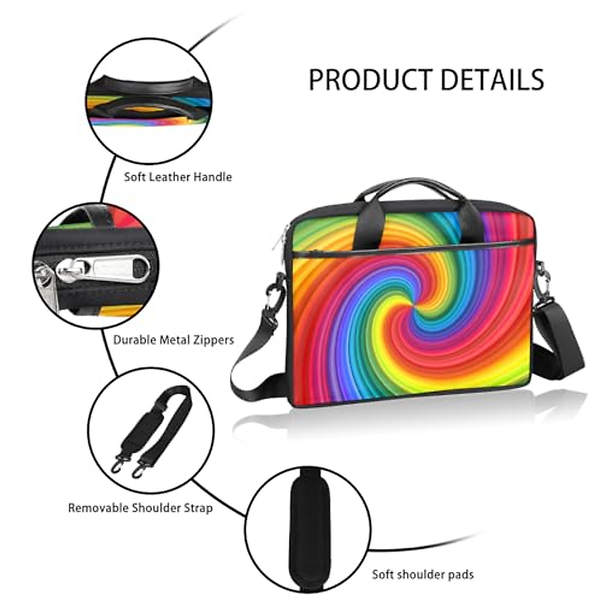 Coloful Tie Dye Laptop Computer Bag Waterproof Shoulder Messenger Bag 13-15 inch Durable Laptop Tote Bag with Shoulder Strap Handle Lightweight Crossbody Briefcase