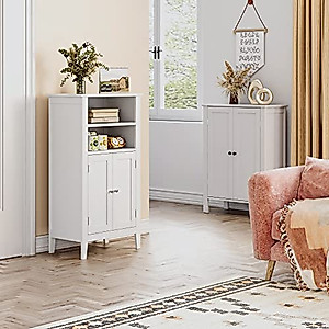 FOTOSOK Bathroom Storage Cabinet, Floor Storage Cabinet with 2 Doors and Shelves for Living Room, Bedroom, Kitchen and Office, White