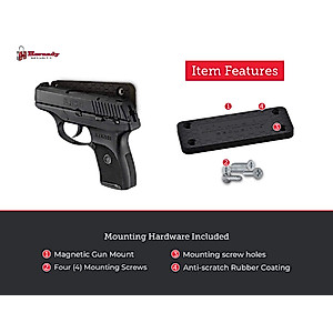 Hornady Magnetic Gun Mount 95910-Non-Scratch Rubber Coated Gun Magnet Mount for Pistols, Handguns, Revolvers, & Firearm Accessories - Magnetic Gun Holder Rated for 43 Pounds, includes Mounting Screws