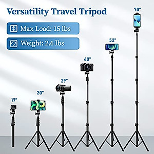 70" Phone Tripod Stand for Recording, Selfie Stick Tripod with Remote Phone Mount, Flexible Travel Tripod for Video Vlogging Photography, Compatible with iPhone Android iPad Cell Phone and Camera