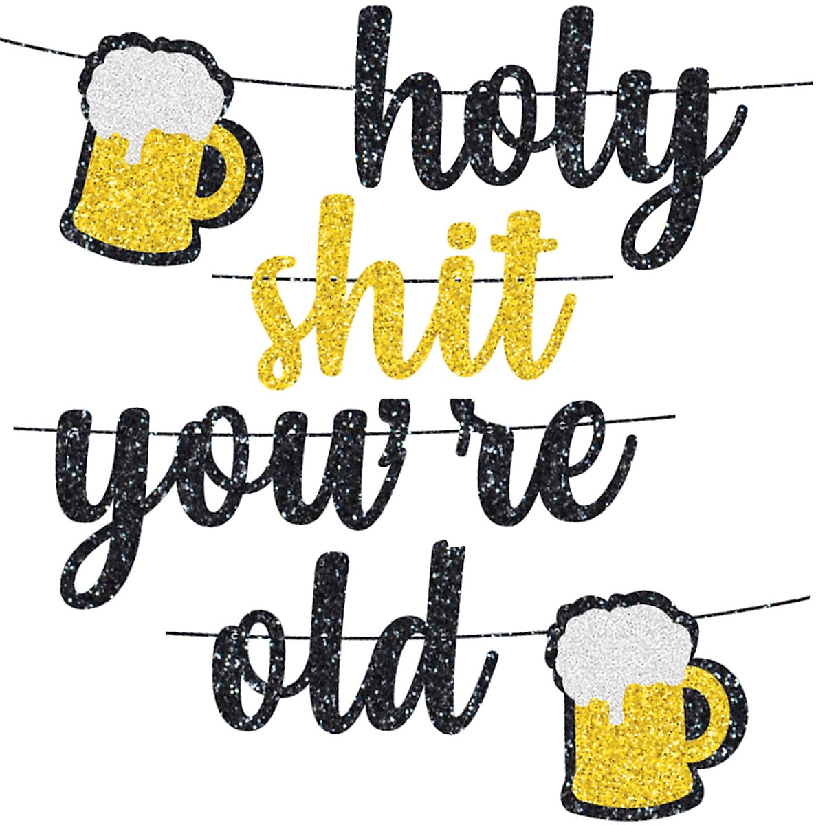 Birthday Decorations for Men, Holy You're Old Birthday Banner for Funny 40th 50th 60th 70th Birthday Party Decorations for Women