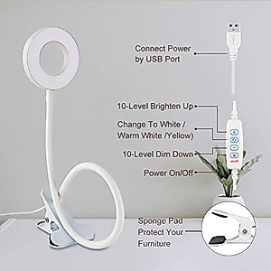 Bekada LED Desk Light with Clamp for Video Conference, USB Reading Light Laptop Light for Computer Webcam, Clip on LED Ring Light for Zoom Meetings , 3 Colors and 10 Dimming Level (White)
