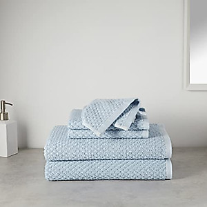 Amazon Basics Odor Resistant Textured Bath Towel Set - 6-Pieces,Cotton Light Blue