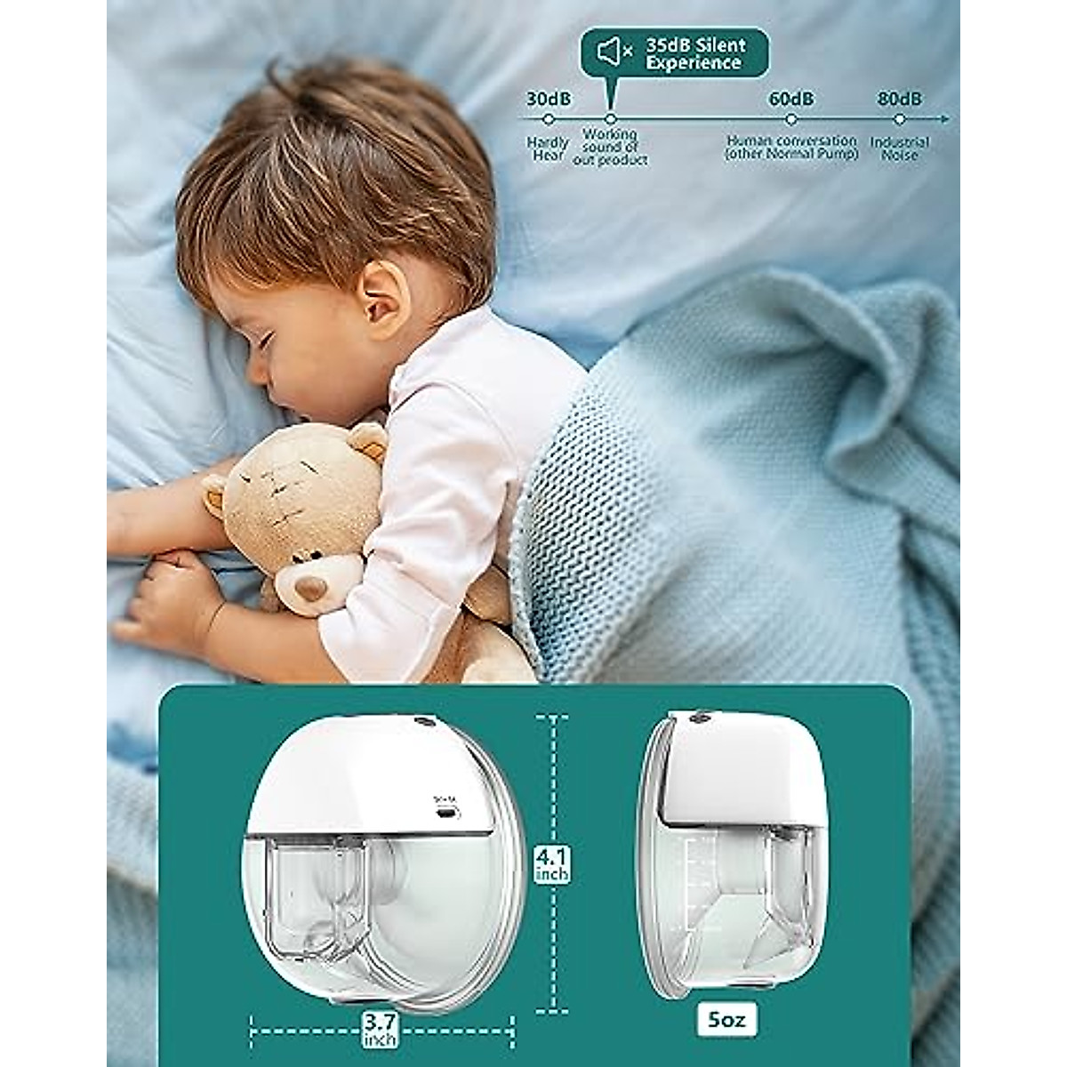 Wearable Breast Pump Hands Free, 4 Modes and 9 Levels, Pain Free and Super Quiet, Long Battery Life, Double Portable Electric Breast Pump with Memory Function, Easy Assemble/Disassemble