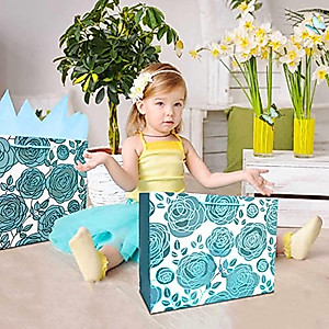 Rose Blue Large Gift Bag with Gift Card, Blue Tissue Paper, Envelope, and Sticker, for Parties, Birthdays, Mother's Day, Weddings, Retirements, Anniversaries, Any Occasion-Hot Stamping Blue Design