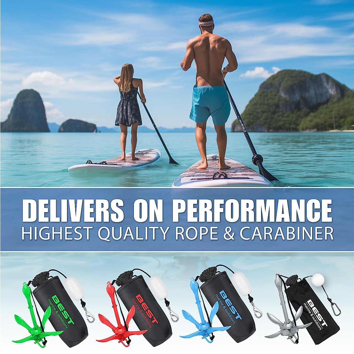 Best Marine and Outdoors Kayak Anchor, 3.5 Pound Anchor System for Kayaks, Canoes, SUP Paddle Boards & Jet Skis, Fishing, Boating & Kayaking Accessories