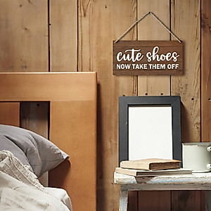 Cute Shoes Now Take Them Off Welcome Printed Wood Plaque Sign Wall Hanging,Rustic Hanging Wall Signs for Home Front Door Porch Decor, Please Take Your Shoes Off Sign 12 x 6 Inches