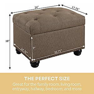 Convenience Concepts Designs4Comfort 5th Avenue Upholstered Storage Ottoman 24" - Contemporary Foot Stool and Seat with Hinged Lid for Living Room, Dining Room, Office, Sandstone Fabric