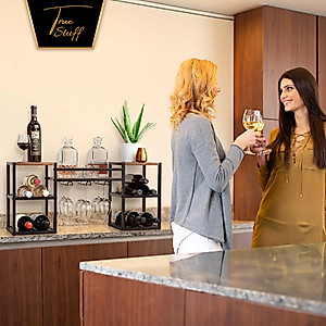 Wine Bottle and Glass Holder - Wine Rack Wall Mounted - Table Top Wine Glass Rack - Hanging Wall Mount Wine Rack Shelf - Wine Bottle Holder Stand Countertop - Small Wall Wine Racks for Wine Bottles