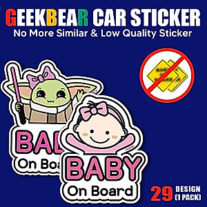 GEEKBEAR Baby on Board Sticker for Cars (02. Basic Girl) – Cartoon Style Design as a Car Accessory - Reflective, Weather-Resistant and Eye-Catching - Gift for New Parents