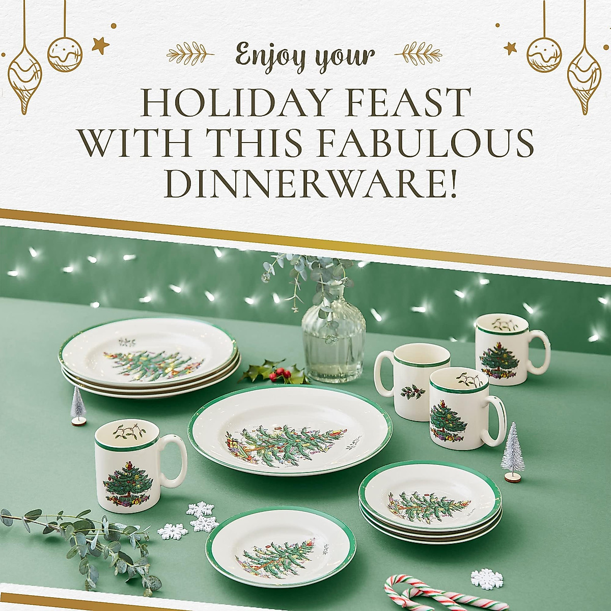Spode Christmas Tree 12-Piece Dinnerware Set, Service for 4