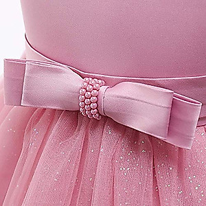 IBTOM CASTLE Girl Tutu Flower Petals Bow Bridal Dress for Toddler Girl Kids Princess Wedding Pageant Birthday Party Formal Communion Baptism Christening Summer Dance Ball Gown Dusty Pink 4-5 Years