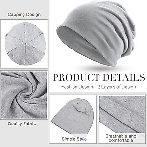 4 Pieces Slouchy Beanie Hat Sleeping Cap Baggy Skull Knit Sleeping Hat Headwear Head Wrap Cap for Men Women (Blue, Deep Gray, Black, Light Gray, Solid Color)