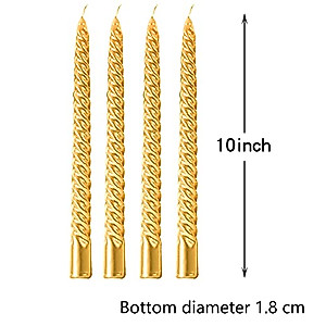 Kandelo Tall Metallic Spiral Candle - 10Inch Metallic, Dripless, Unscented Dinner Candle - Paraffin Wax with Cotton Wicks -Individually Wrapped Long CandleUnscented Dinner Candle (4 Spiral Golden)