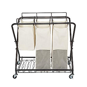 Artesa Verona 3 Bag Laundry Hamper Cart with Wheels , Black