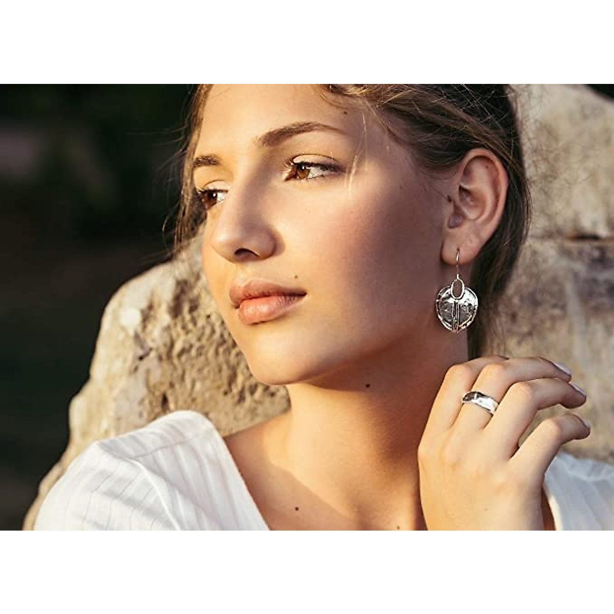 Joolala Paragon Hammered Sterling Silver Earrings – 925 Silver Paragon Hammered Drop Hang Easy Hook Dangling Earrings - Lightweight for Women